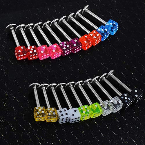 U-K 20 Pcs Mixed Cube Dice Lip Ear Studs Rings Tragus Labret Body Piercing Bars Party Club Practical and Attractive