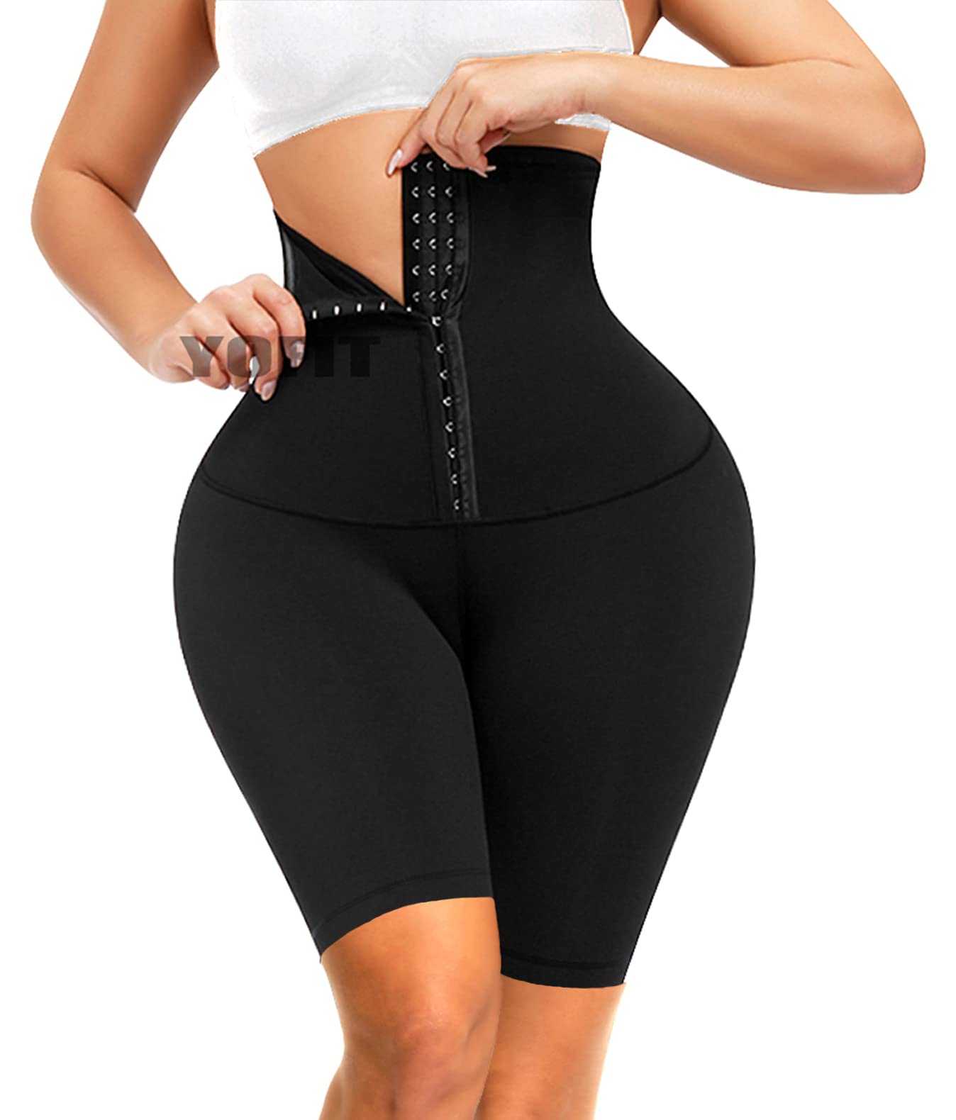 YOFIT Super High Waist Corset Shorts Waist Trainner Yoga Shorts with Corset Black XXL