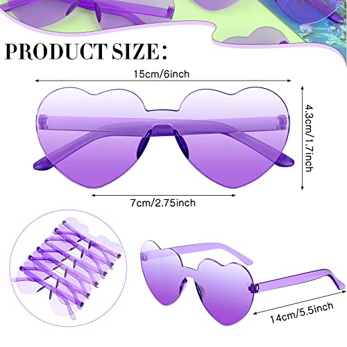 Macarrie 24 Pairs Heart Shape Rimless Sunglasses for Women Transparent Love Fun Sunglasses Glasses Halloween Party(Purple)