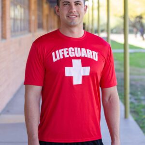 LIFEGUARD Officially Licensed Mens Performance Active Moisture Wicking Cooling Tee Shirt (XL) Red