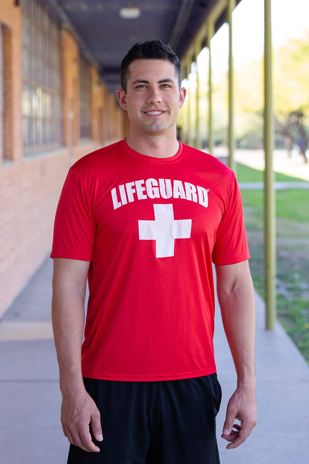 LIFEGUARD Officially Licensed Mens Performance Active Moisture Wicking Cooling Tee Shirt (XL) Red