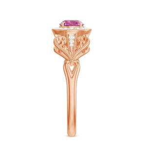 0.75 Cttw Pink Tourmaline Vintage Engagement Ring with Diamond (AAA Quality), 14K Rose Gold, Size:US 4.50