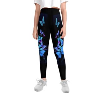 for u designs kids leggings blue butterflies print sport athletic leggings gym dance running yoga pants high waisted leggings for girls casual active leggings stretch ankle length tights