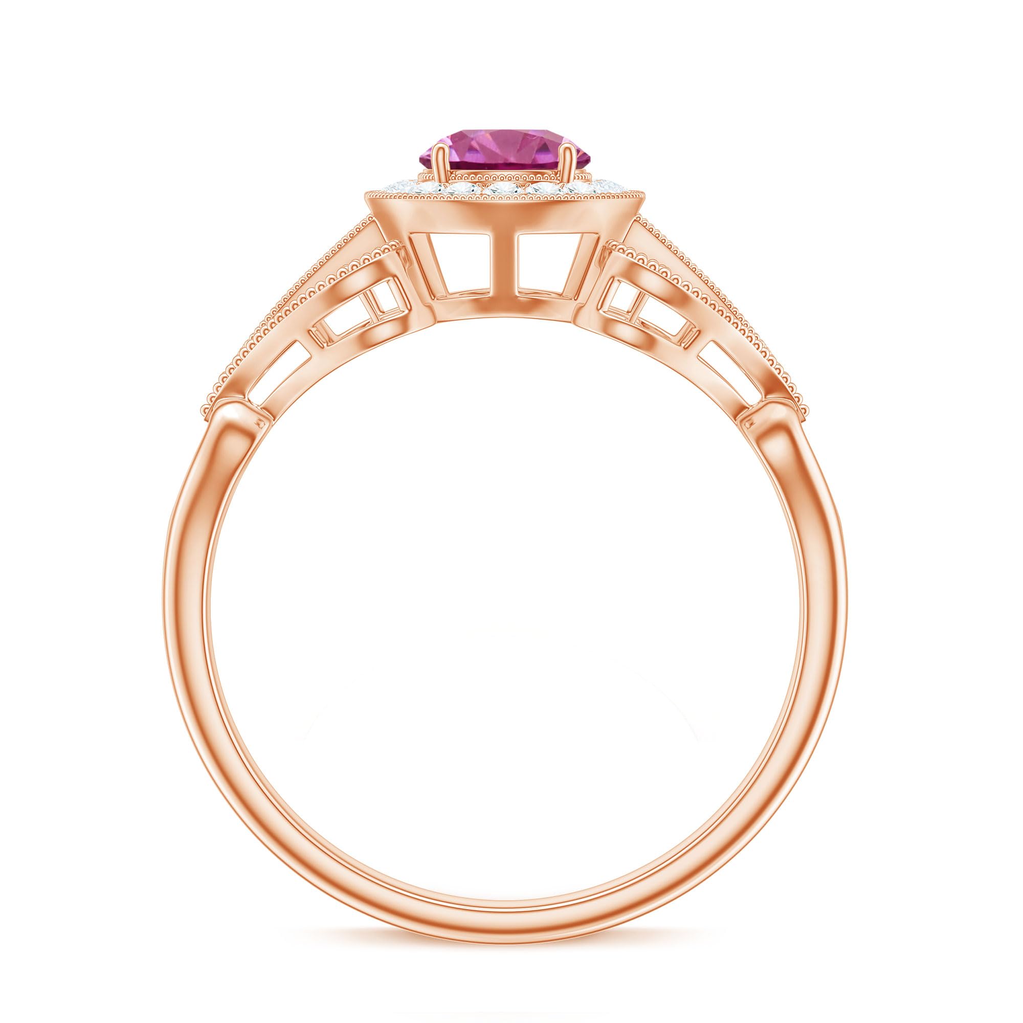 0.75 Cttw Pink Tourmaline Vintage Engagement Ring with Diamond (AAA Quality), 14K Rose Gold, Size:US 4.50