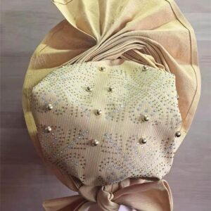 Luxury Nigerian Headtie Already Made African Headtie Women Headbands Head Wrap Headties Femme Headscarf Headgear Sewing Fabric For Party (Gold)