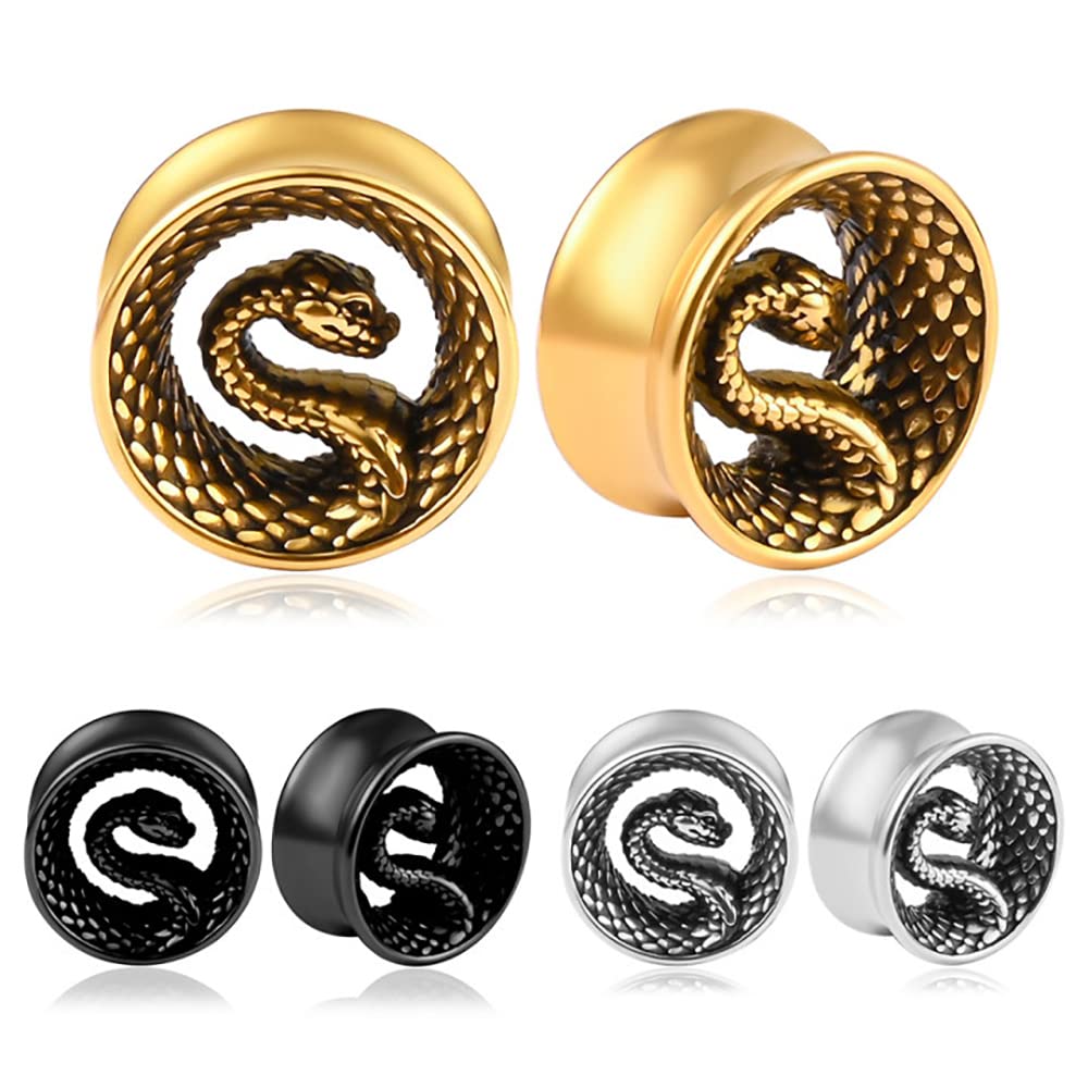 DOEARKO 2PCS Ear Gauges Cool Snake Ear Plugs Tunnels 316 Stainless Steel Hypoallergenic Earrings Expander Body Piercing Jewelry (19mm(3/4"), Black)