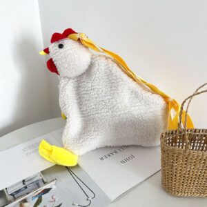 Acxico 1Pcs Women Faux Fur Tote Shoulder Bag Cartoon Chicken Plush Handbag Crossbody Pack, White