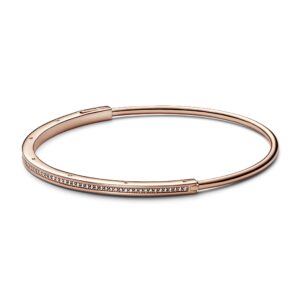 pandora i-d pavé bangle - 14k rose gold-plated bracelet for women - features rose & cubic zirconia - gift for her - 6.9"