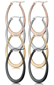 jstyle 4 pairs a set stainless steel teardrop hoop earrings for women 40mm