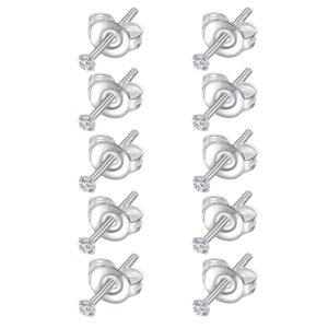 925 Sterling Silver Tiny 2mm Stud Earrings for Women: 5 Pairs Cartilage Helix Hypoallergenic Stud Earrings Clear Round CZ Stud Earrings Set for Women Multiple Piercing