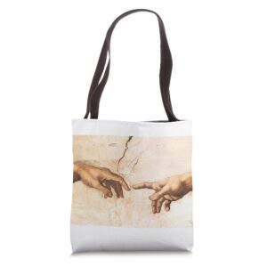 the creation of adam by michelangelo classic art painting tote bag