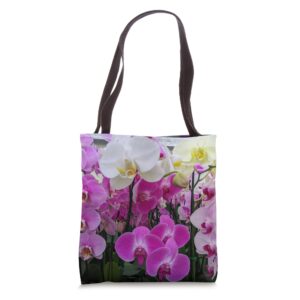 white and magenta gorgeous orchids tote bag