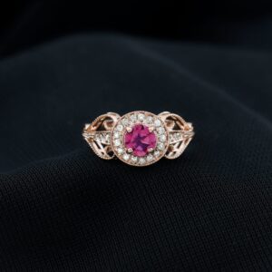 0.75 Cttw Pink Tourmaline Vintage Engagement Ring with Diamond (AAA Quality), 14K Rose Gold, Size:US 4.50