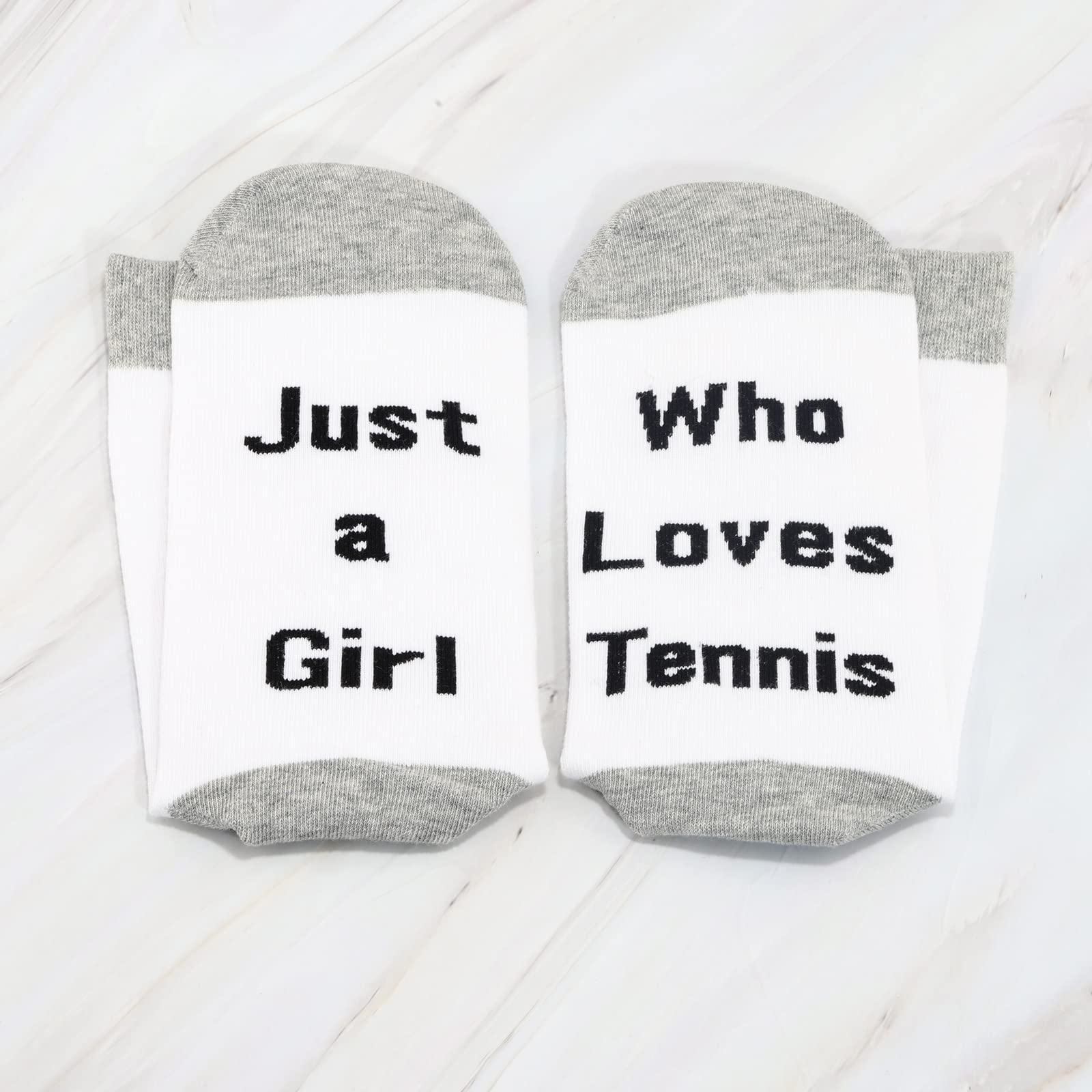 CMNIM Tennis Gifts 2 Pairs Just a Girl Who Loves Tennis Novelty Socks Tennis Lover Gifts for Her Tennis Racquet Socks (2 pairs tennis socks)