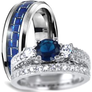 laraso & co his hers trio wedding set cz bridal band engagement ring set him her thin blue line