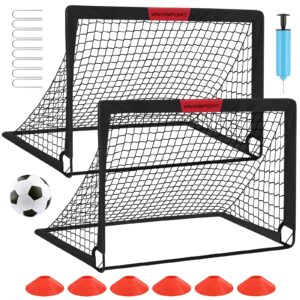 kids soccer goals for backyard set - 2 of 4' x 3' portable soccer goal training equipment, pop up toddler soccer net with soccer ball, soccer set for kids and youth games, sports