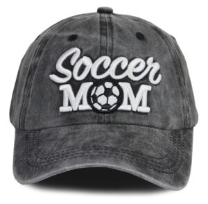 manmesh hatt soccer mom hat for women, funny mother's day soccer accessories team gifts, vintage washed distressed embroidered baseball cap for mama, grandma black