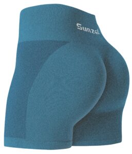 sunzel workout biker shorts women scrunch butt lifting seamless shorts high waist stretch booty short for gym yoga running, 5 inches teal