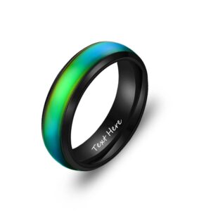 personalized mood ring for him her,custom temperature sensative ring name engraved finger band stainless steel color changing wedding band for men women black,size 5-13