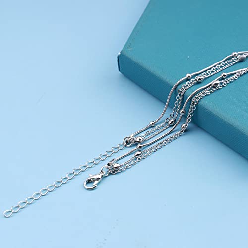 Yheakne Boho Layered Star Choker Necklace Silver Star Pendant Necklace Layering Satellite Chain Necklace Outline Star Necklace Chain Jewelry for Women