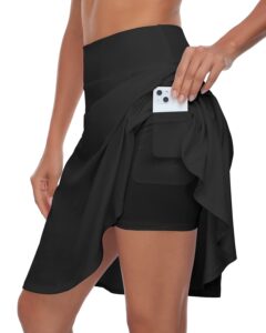 woweny womens golf skorts skirts with pockets 20'' athletic modest tennis skirts with shorts knee length skorts skirts black