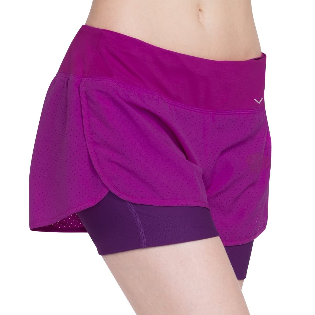 VUTRU Women's 2 in 1 Running Shorts Quick Dry Workout Athletic Shorts with Liner Back Pockets (Purple,L)