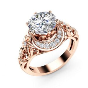 hukqbunx 18k rose gold morsonite hollowed out flower flower crescent diamond multi crystal gem morsonite women's precious fashion wedding engagement diamond ring size 6-10 (size 8)