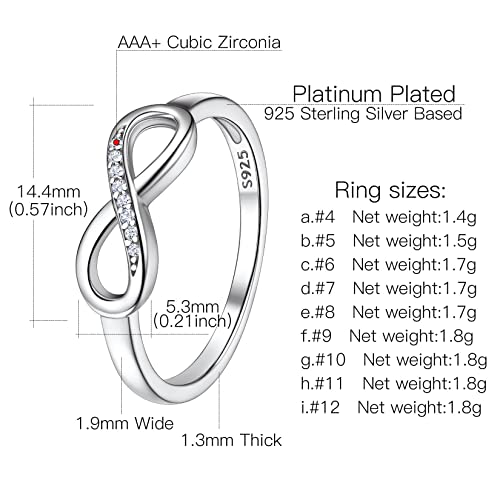 Suplight 925 Sterling Silver Cubic Zirconia Infinity Ring for Women Size 7