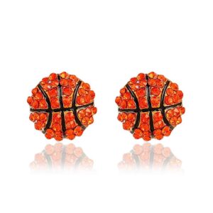 classic baseball cubic zirconia basketball volleyball football soccer sports earrings stud posts ideal present for women men-basketball