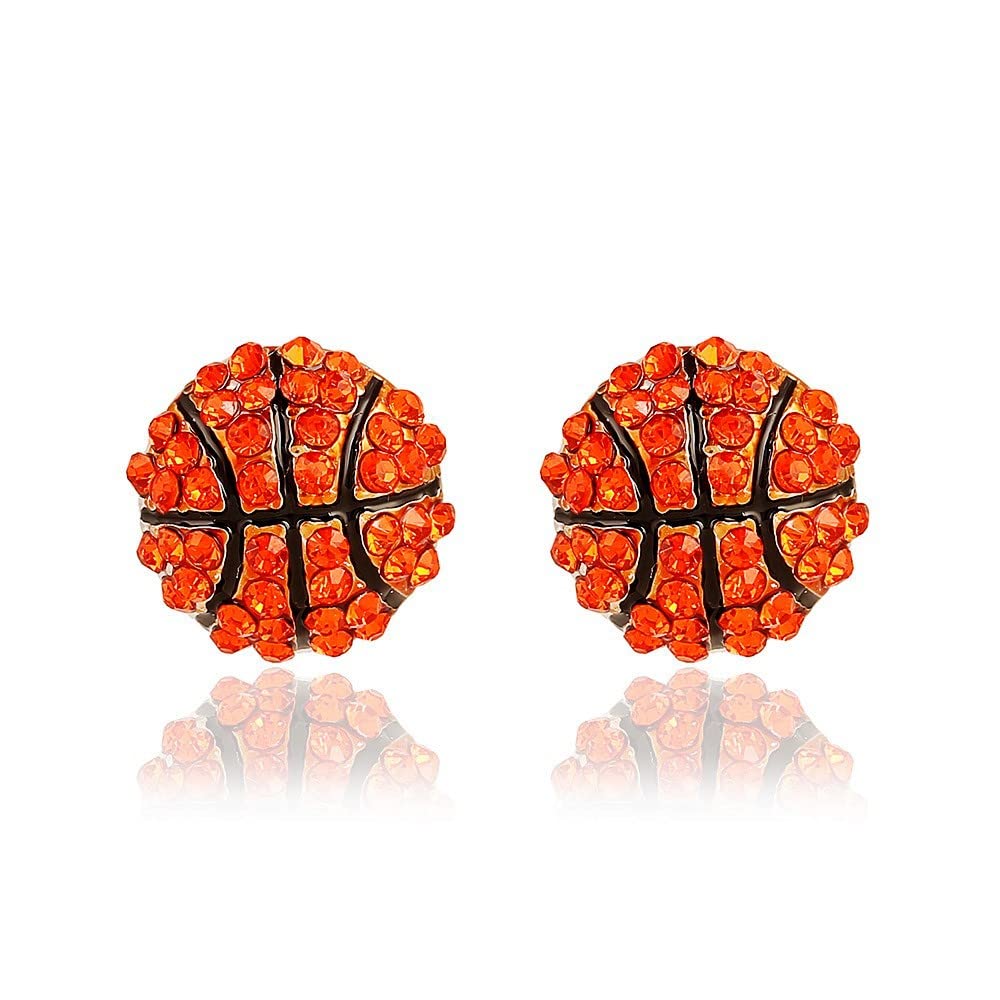 Classic Baseball Cubic Zirconia Basketball Volleyball Football Soccer Sports Earrings Stud Posts Ideal Present for Women Men-Basketball