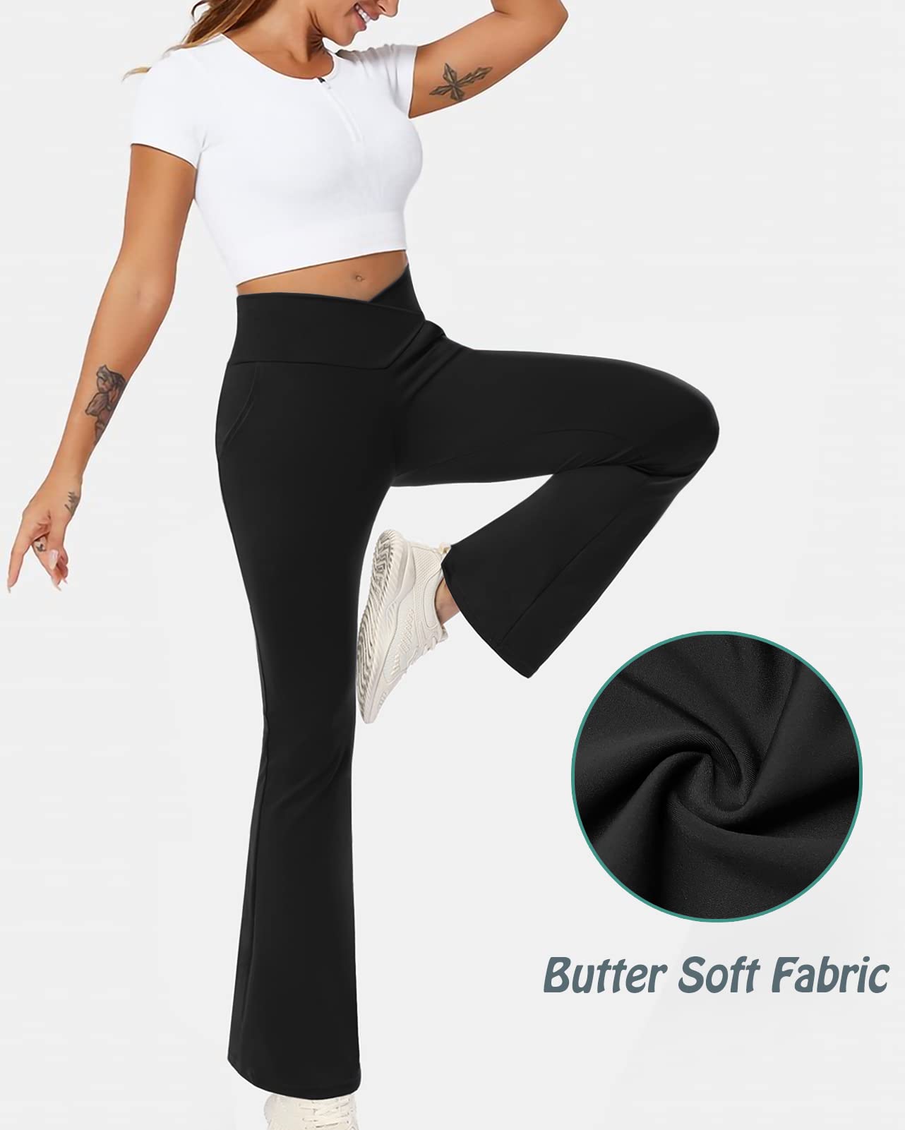 SOFITNIYA High Waisted Flare Leggings Crossover Bootcut Yoga Pants with Pockets for Women