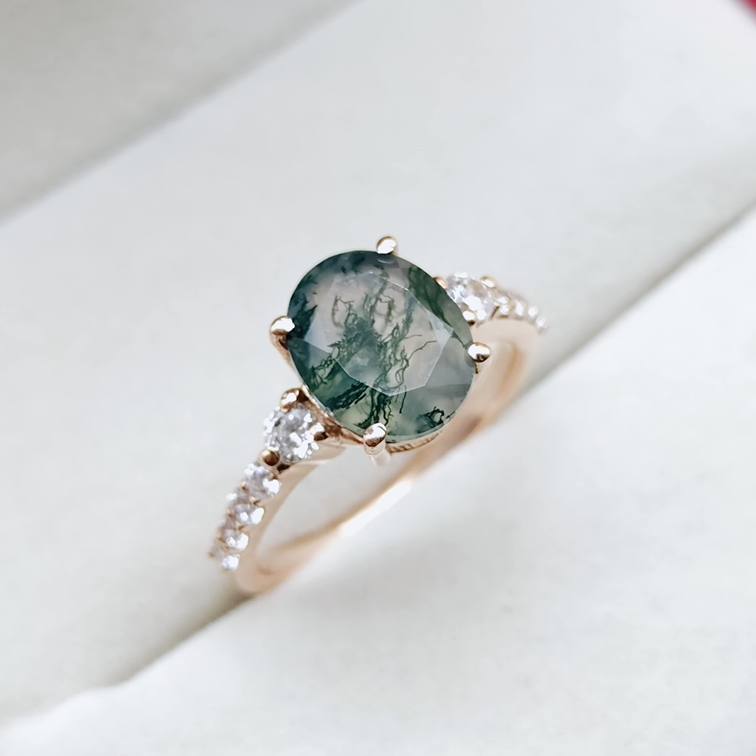 Moss Agate Ring Natural Moss Agate Oval Shaped Rose Gold Ring 925 Sterling Silver Ring Delicate Ring Stacking Ring Promise Ring For Women Birthday Gift By FOREVER GEMS & JEWELS