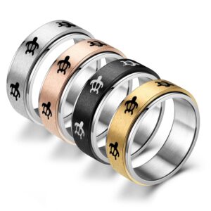 INRENG 8MM Stainless Steel Spinner Ring for Men Women Anxiety Relief Fidget Rings Band Animal Turtle Engraved Gold Size 12