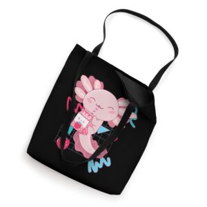 Kawaii Axolotl Strawberry Milk Shake Carton Retro 90s Anime Tote Bag