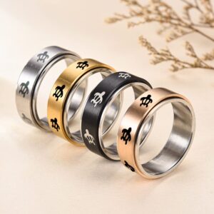 INRENG 8MM Stainless Steel Spinner Ring for Men Women Anxiety Relief Fidget Rings Band Animal Turtle Engraved Gold Size 12