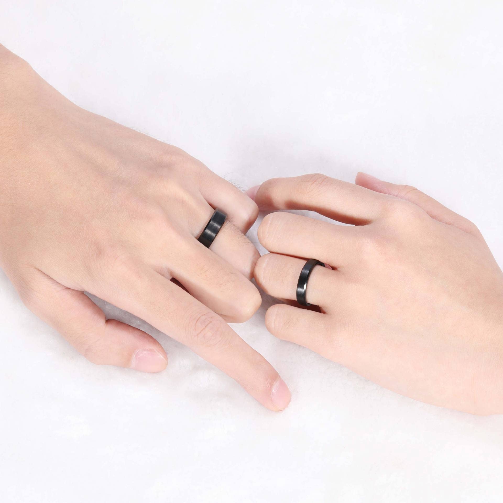 MZZJ His Hers Pinky Promise Pinky Swear Couple Matching Ring 6MM+4MM 2 Tone Brushed Matte Black Tungsten Blue Inside Bevel Edge Wedding Band Promise Engagement Rings for Him Her