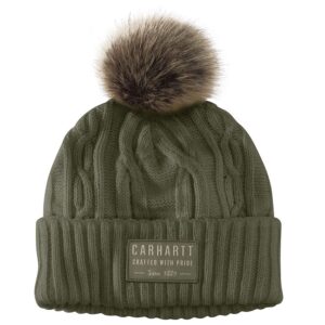 carhartt women's knit pom beanie, basil, one size