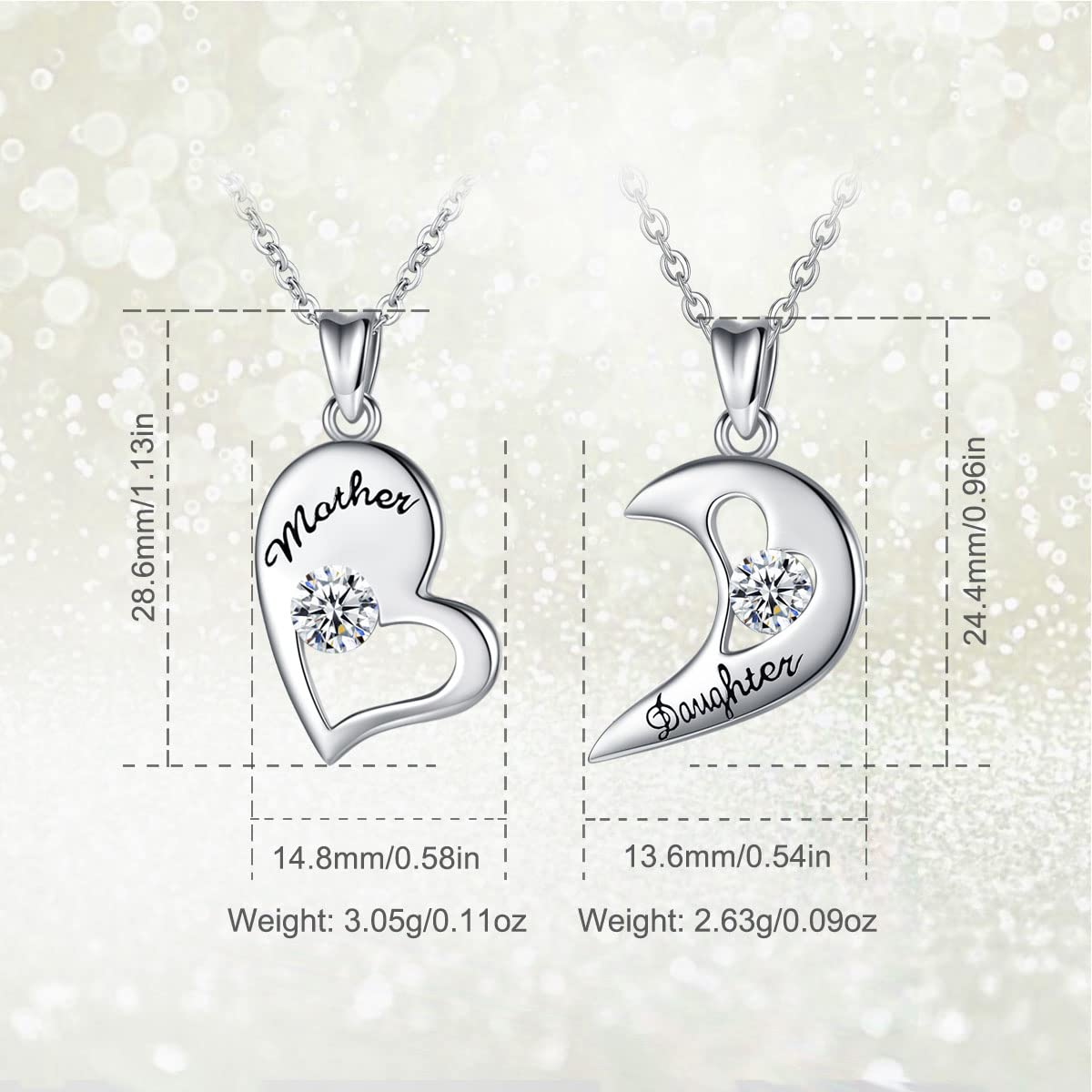 EUDORA Sterling Silver Mother Daughter Necklace Set for 2 for Mama, Heart Moon Mom Daughter Double Chain Pendant Jewelry Mother's Day Gift for Mother Stepmother Daughter