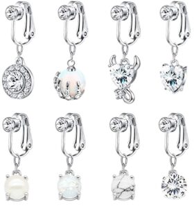 masedy 8 pcs fake belly clip on dangle belly button rings faux navel ring for women non piercing body jewelry s