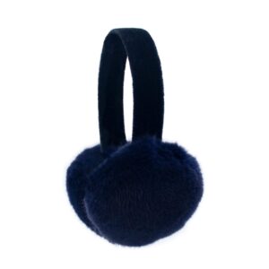 surell foldable mink fur earmuffs with black velvet band - cute ear warmers for women and girls - luxury winter fashion - (navy blue)