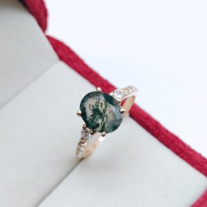 Moss Agate Ring Natural Moss Agate Oval Shaped Rose Gold Ring 925 Sterling Silver Ring Delicate Ring Stacking Ring Promise Ring For Women Birthday Gift By FOREVER GEMS & JEWELS