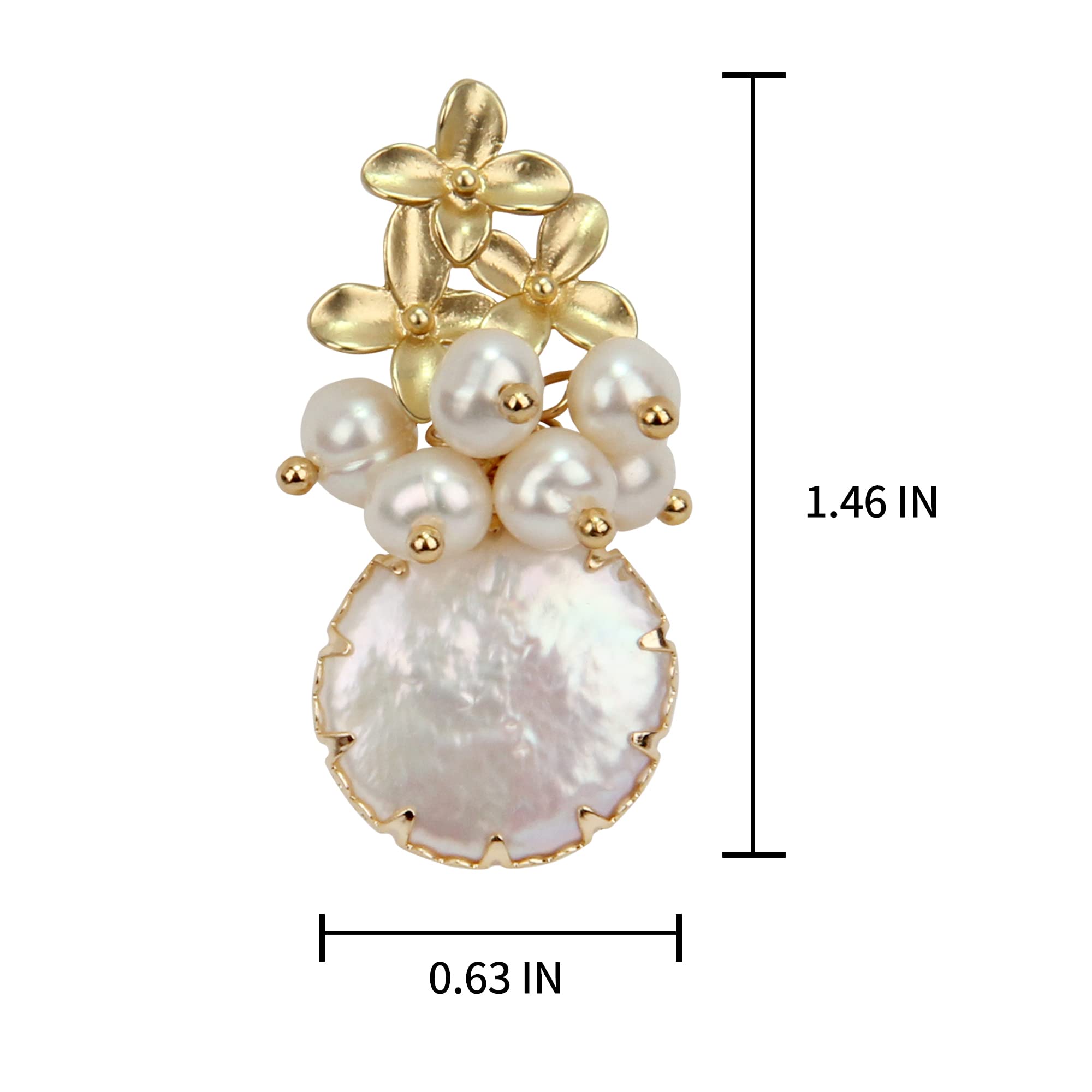 zqhhyy 18k Gold Baroque White Big Pearl Drop Earrings For Women Handmade Trendy Comfy Real Freshwater Pearls Aesthetic Life Tree Dangle Earrings Engaged Wedding Bridesmaid Hanging Jewelry (flower)