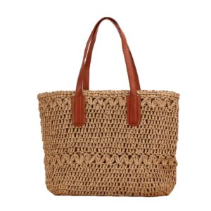 fairysan summer straw shoulder bag women large straw bags weave handmade handle tote bag brown