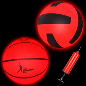 chengu glow in the dark basketball and volleyball led light up basketball volleyball with ball pump and batteries glowing sports balls gift for adults teens kids indoor outdoor games