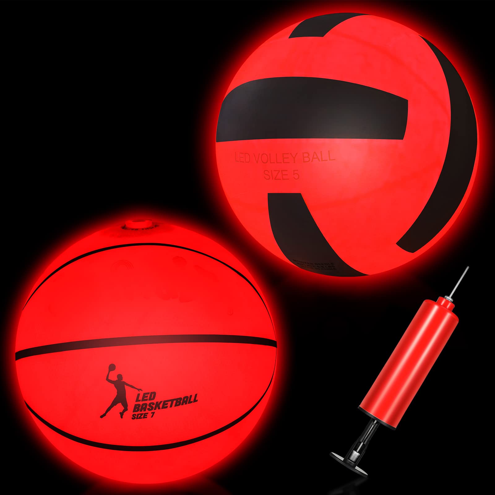 CHENGU Glow in The Dark Basketball and Volleyball LED Light Up Basketball Volleyball with Ball Pump and Batteries Glowing Sports Balls Gift for Adults Teens Kids Indoor Outdoor Games