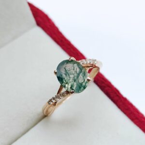 Natural Moss Agate Ring For Women Oval Shaped Rose Gold Ring Silver Ring Delicate Ring Stacking Ring Promise Ring For Women's Birthday Gift By FOREVER GEMS & JEWELS