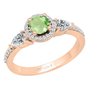 dazzlingrock collection 14k 5 mm round peridot, pear white sapphire & round diamond ladies ring, rose gold, size 5.5