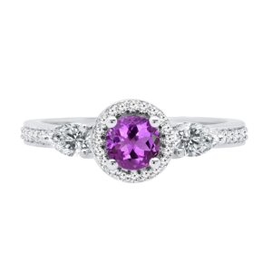 Dazzlingrock Collection 10K 5 MM Round Amethyst, Pear White Sapphire & Round Diamond Ladies Ring, White Gold, Size 8.5