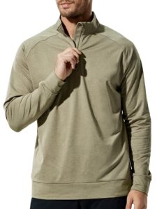 mier men's quarter zip pullover upf 50+ long sleeve golf hiking running athletic shirts, lightweight brushed back fleece (brown, large)