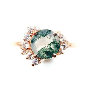 natural moss agate ring for women pear round shape gold ring silver ring delicate ring stacking ring promise ring for women's birthday gift by forever gems & jewels